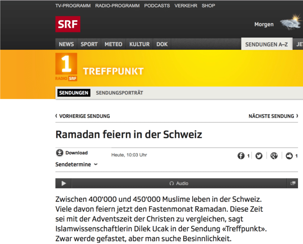 Radio SRF 1 Treffpunkt vom 16. Mai 2018: «Ramadan feiern in der Schweiz ...